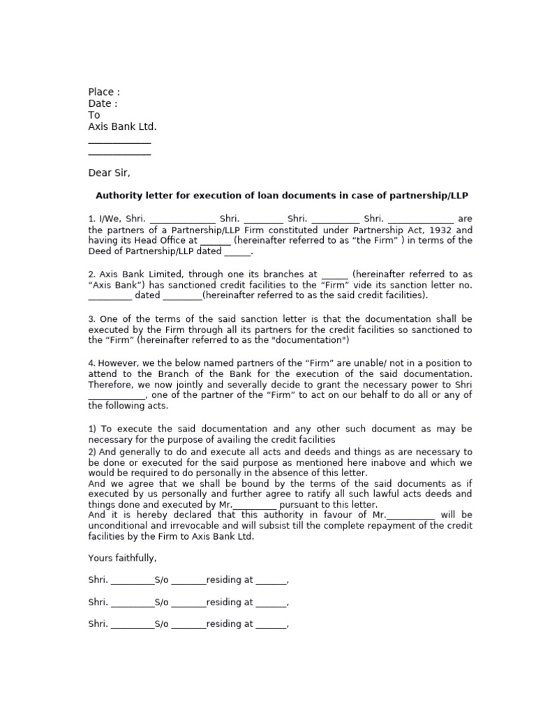 Authority Letter for Loan Execution | PDF