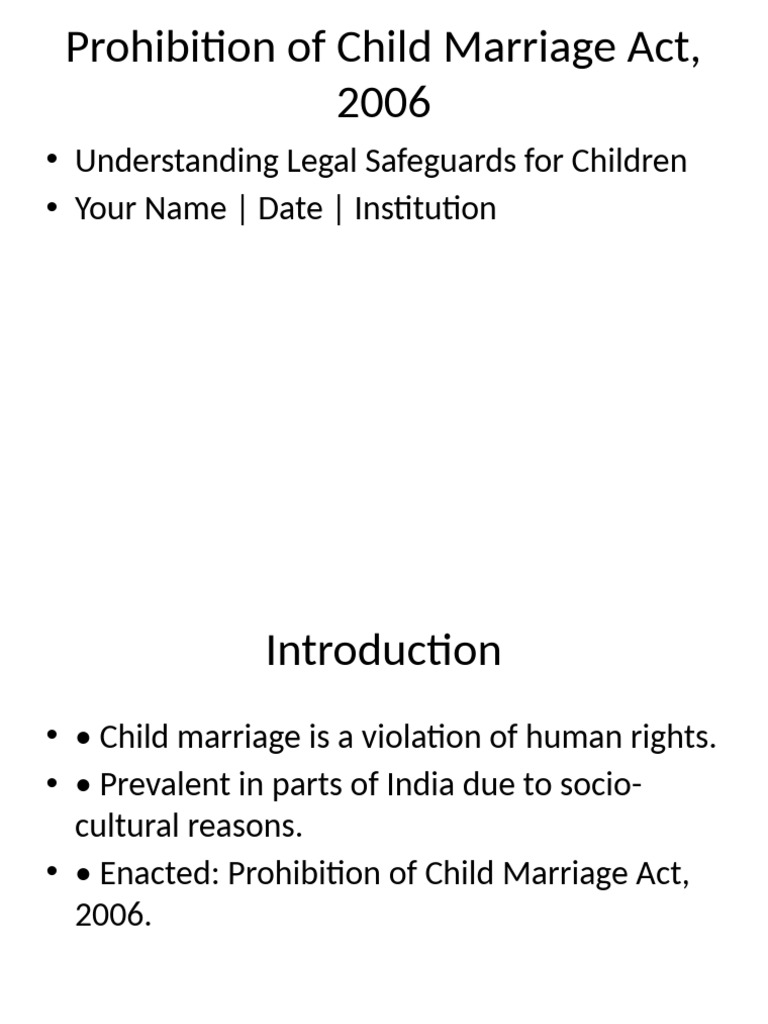 Child Marriage Prohibition Act Overview | PDF