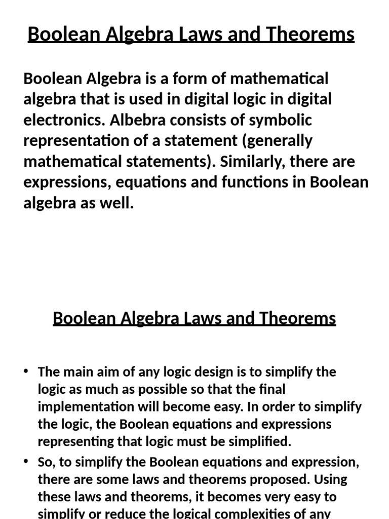 Boolean Algebra Laws and Theorems | PDF | Boolean Algebra | Teaching Mathematics