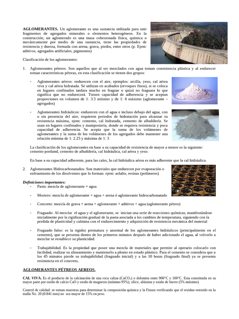 Tipos y propiedades de aglomerantes en construcción | PDF | Lima ...