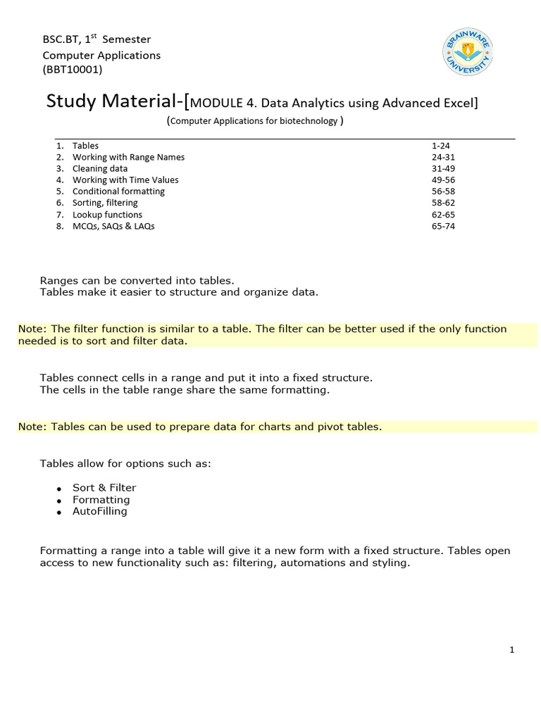 Module IV Microsoft Excel - Compressed | PDF | Microsoft Excel | Spreadsheet