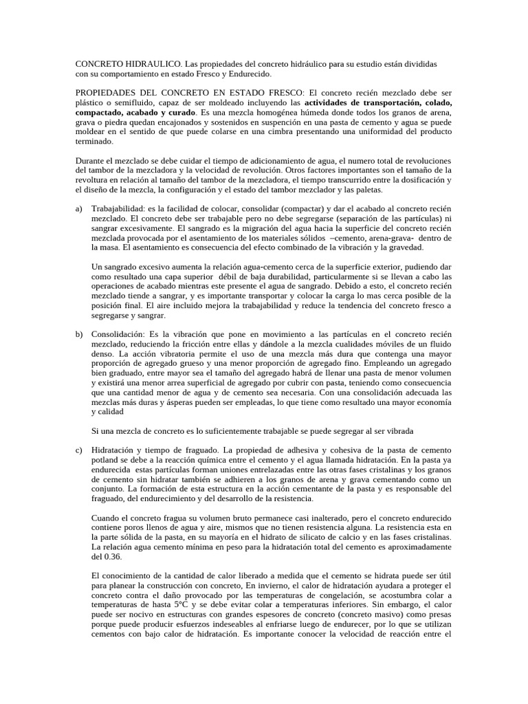 Tema No 5 Concreto Hidrailico | PDF | Hormigón | Resistencia de materiales