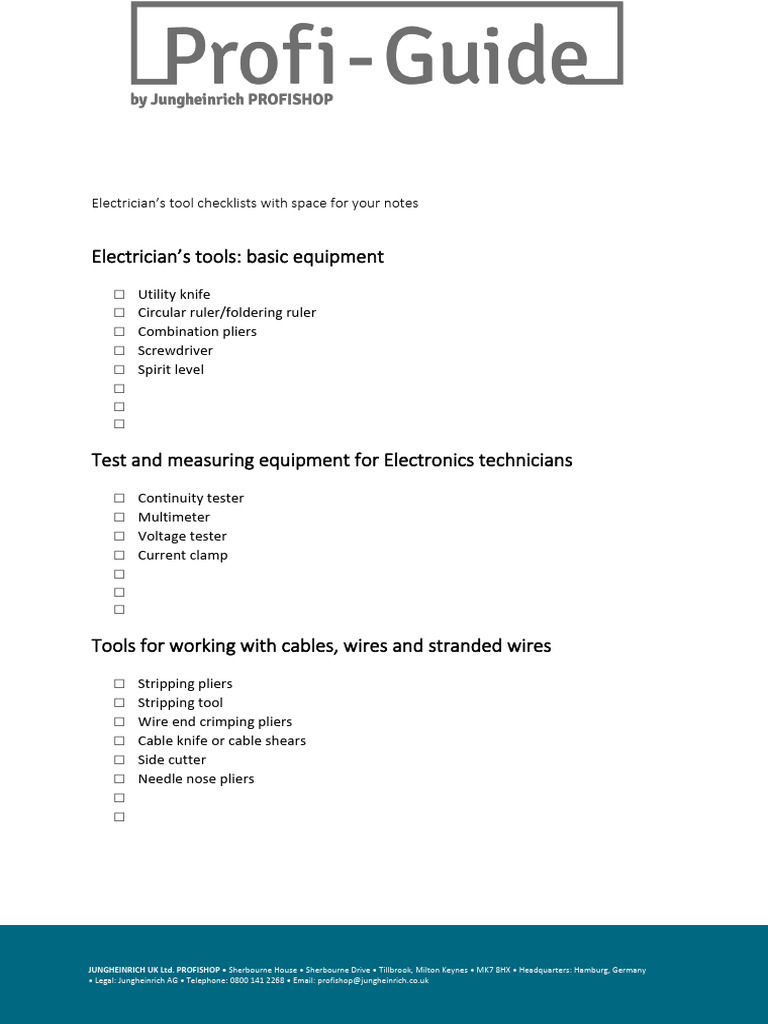 Electrician's Tool Checklist Guide | PDF