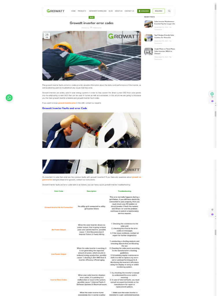 Growatt Inverter Error Codes | PDF