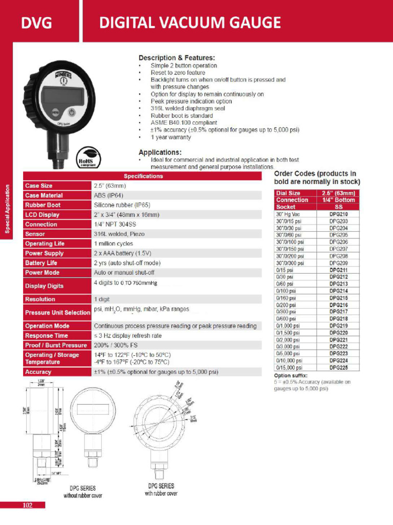 DPG210 Digital Pressure Gauge Manual | PDF | Pressure Measurement ...