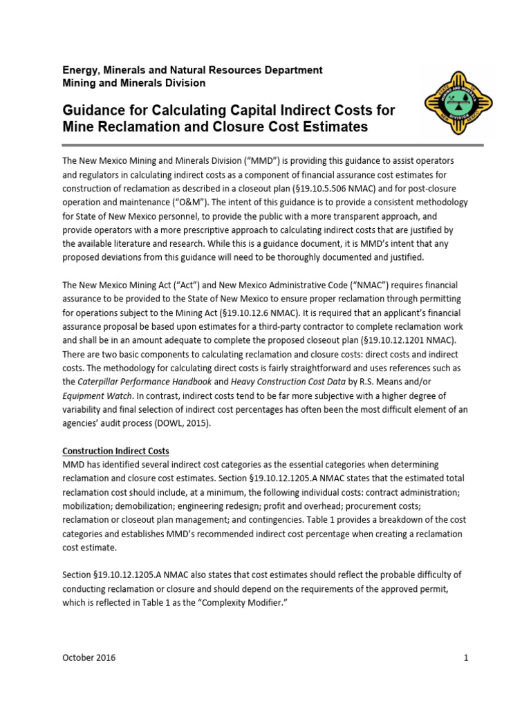 Mine Reclamation Cost Indirect Guidance | PDF | Mining | Insurance
