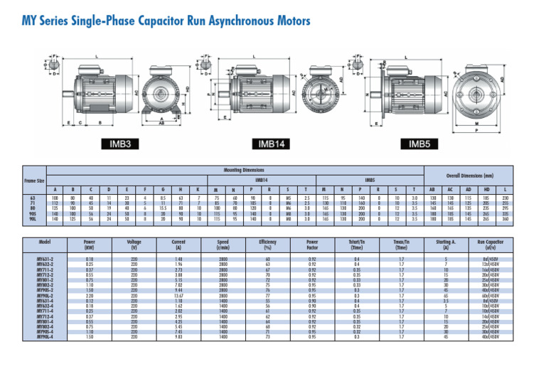 TEC Single Phase Cap Run Motor Drawing | PDF | Electrical Equipment ...