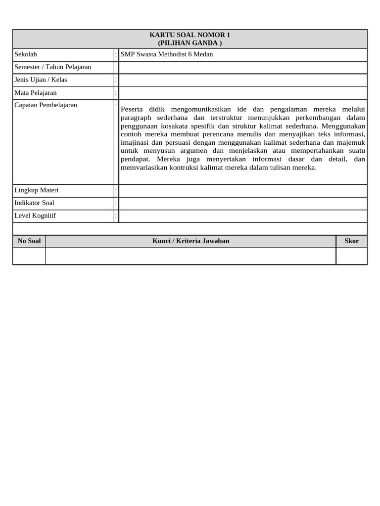 Format Kartu Soal Kurmer | PDF