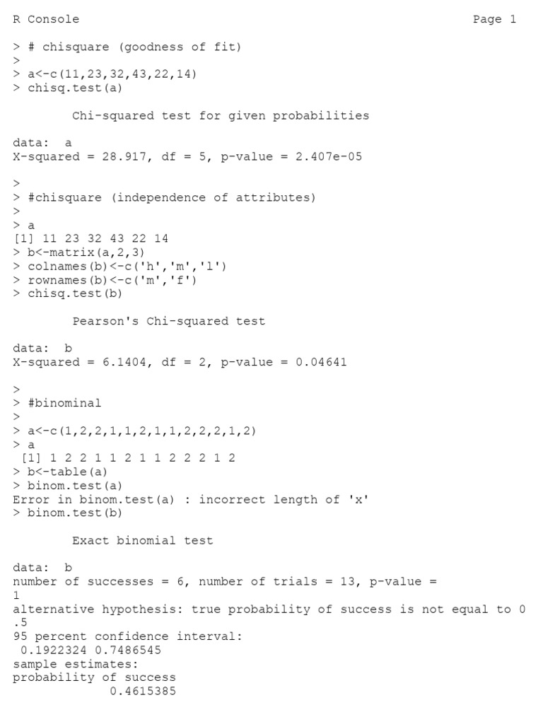 Binominal Test, Multinominal Test, Chisqyare Test in R | PDF