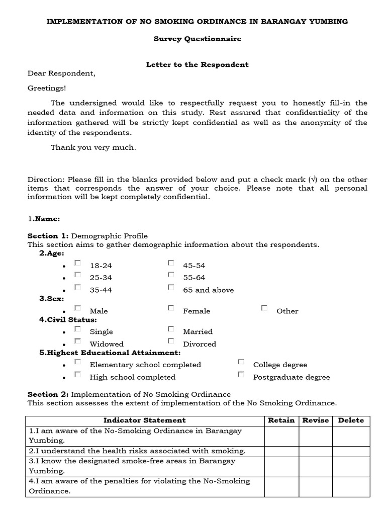 Final Survey Questionnaire | PDF | Tobacco Smoking | Addiction