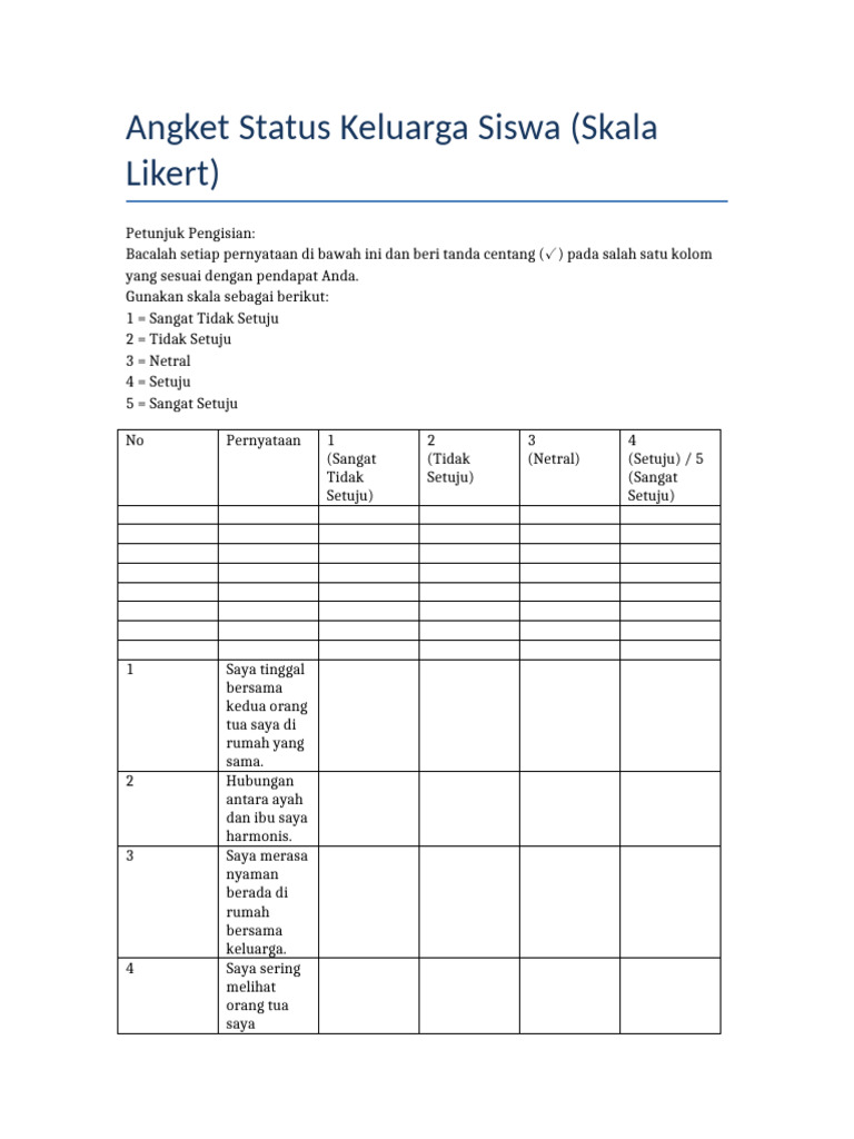 Angket Status Keluarga Siswa Likert | PDF