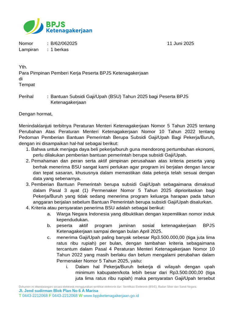 Surat Bsu Tahun 2025 | PDF