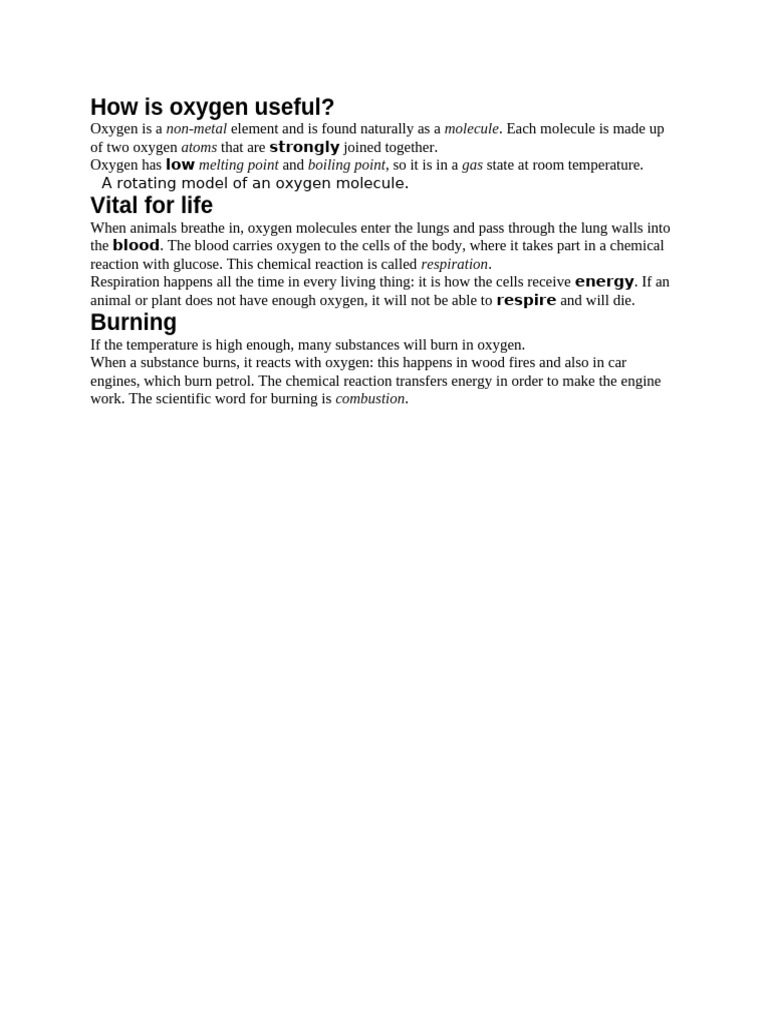 How Is Oxygen Useful | PDF