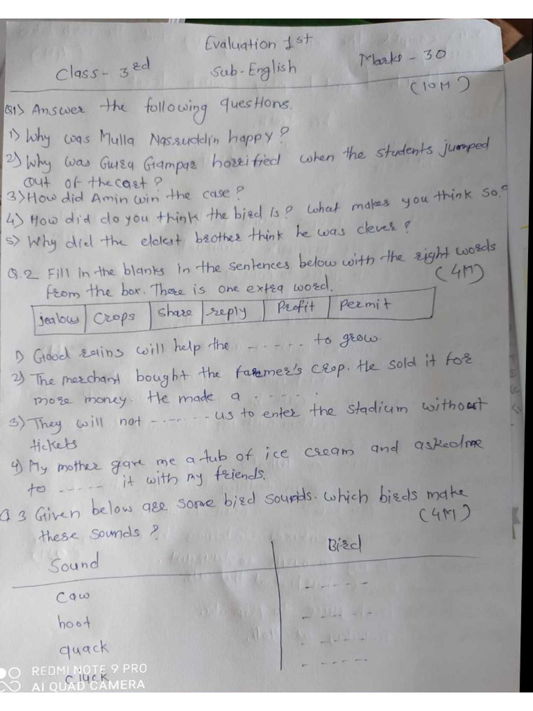 English Paper 3rd | PDF