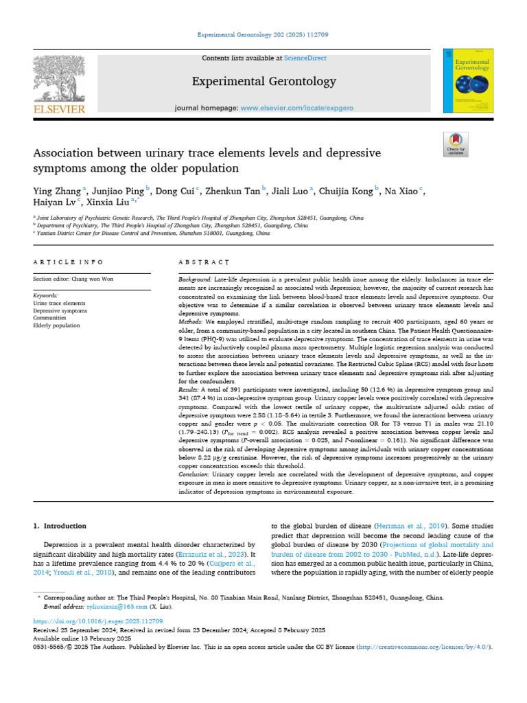 Association Between Urinary Trace Elements Levels and Depressive | PDF ...