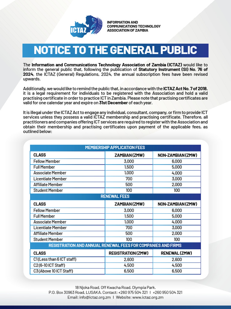 ICTAZ 2025 Subscription Renewals - Newspaper Notice | PDF