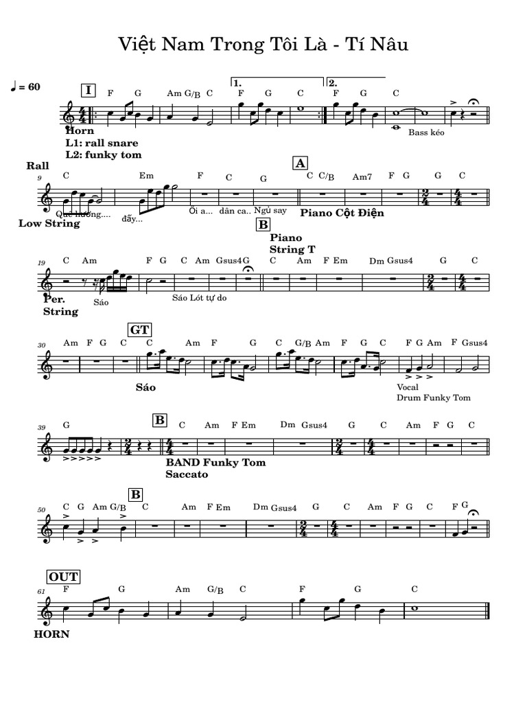 Việt - Nam - Trong - Tôi - Là - Tí - Nâu Tone C Sheet by Duy Hưng | PDF