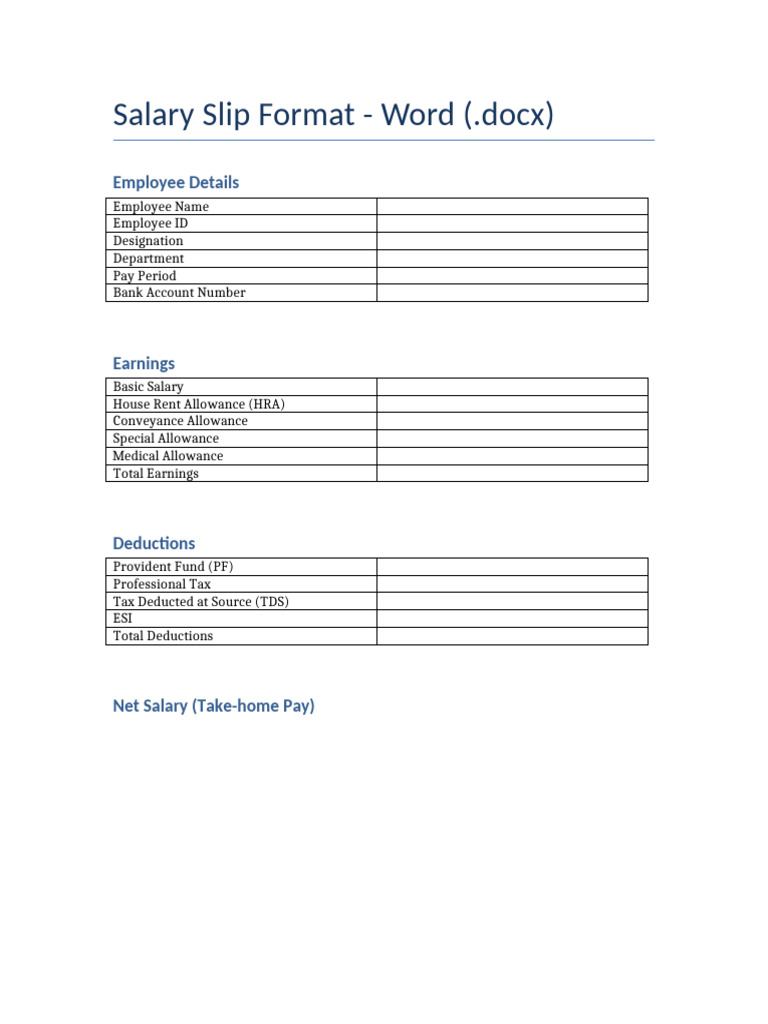 Salary Slip Format in Word Document | PDF