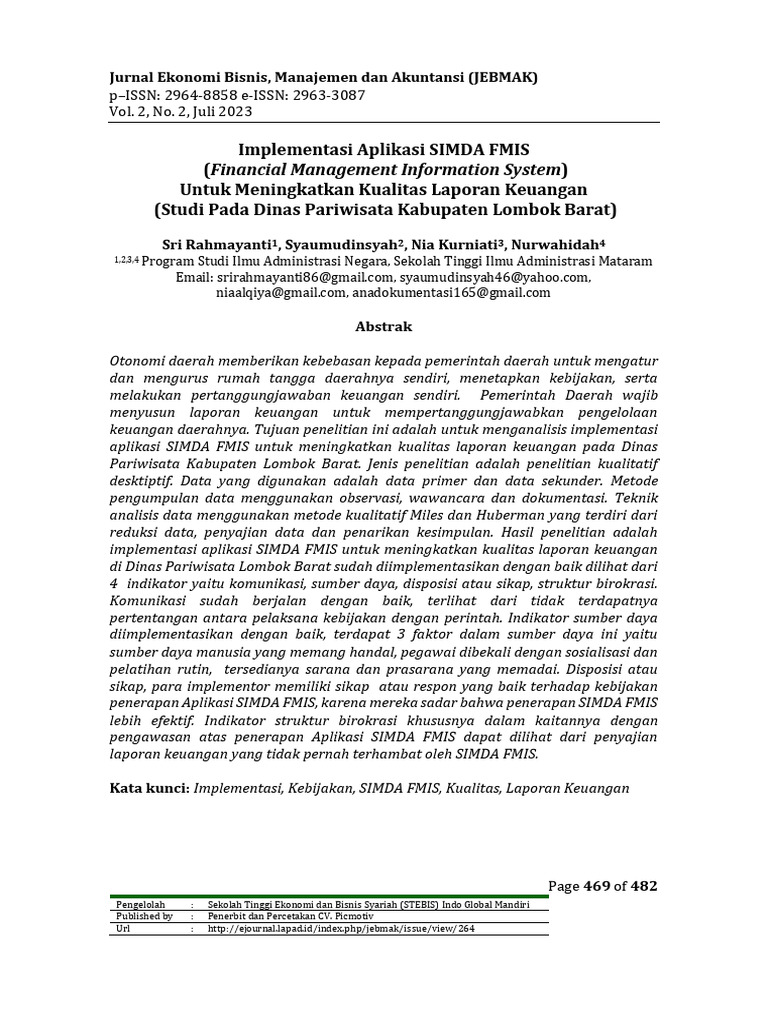 Implementasi Aplikasi SIMDA FMIS | PDF