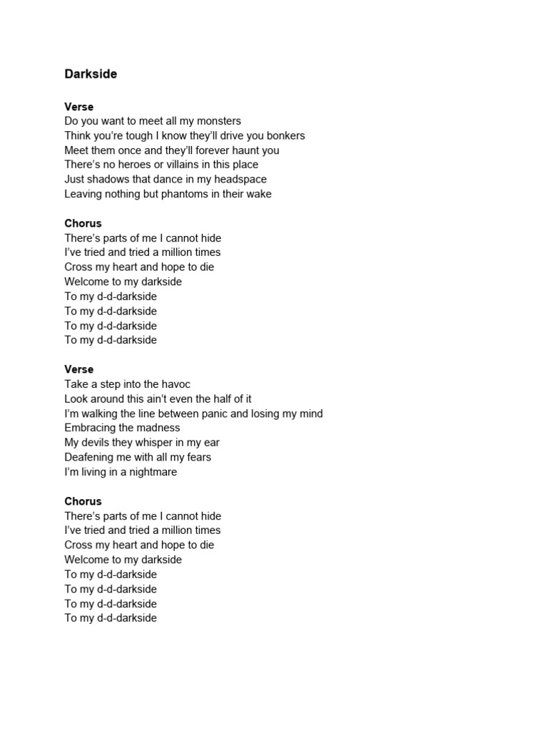 Darkside Lyrics - Neoni | PDF