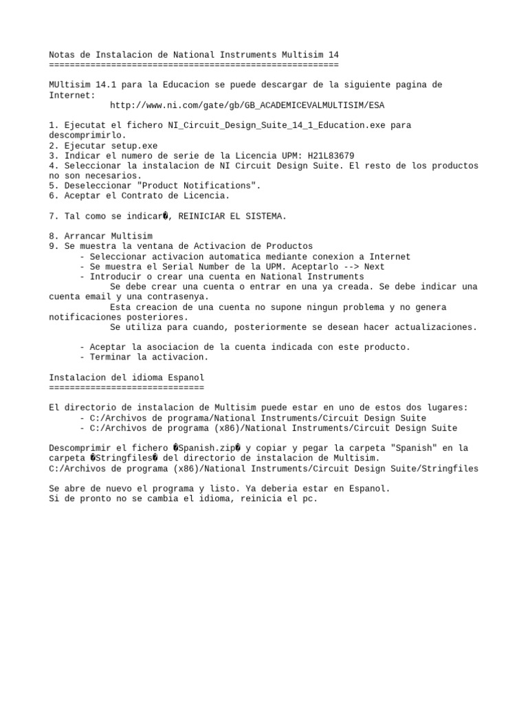 Instalación de Multisim 14.1 en Español | PDF