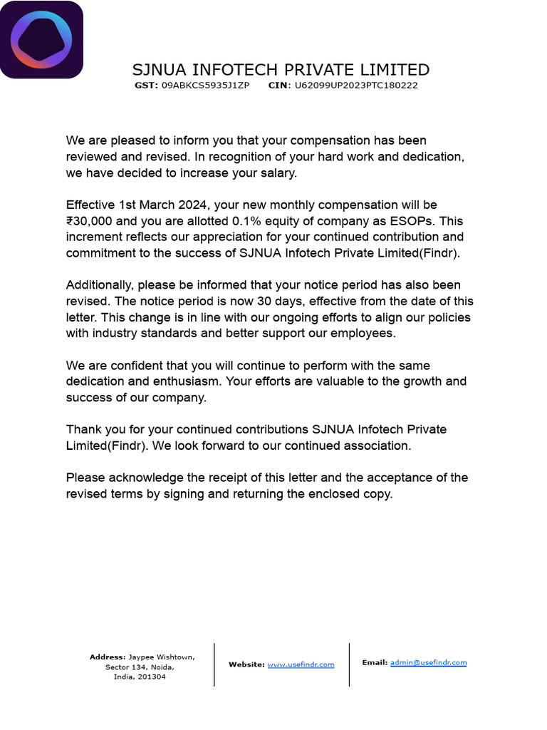 Aadil Increment Letter | PDF | Business | Employee Relations