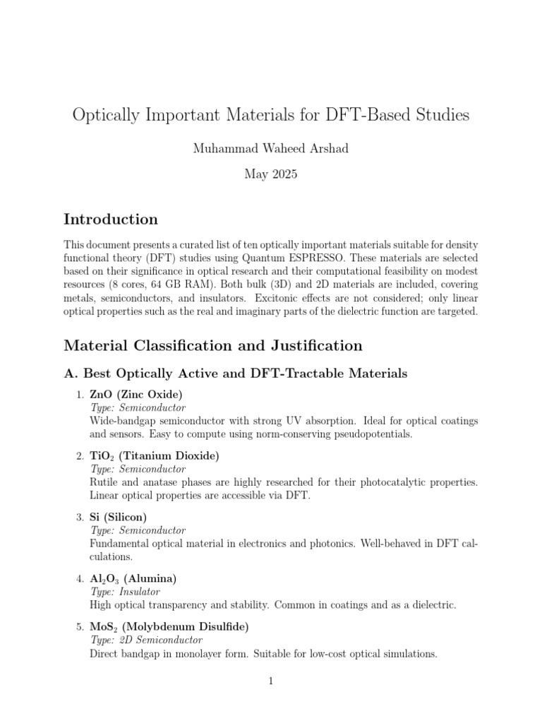 Top 10 Optically Important Materials for DFT | PDF | Titanium Dioxide ...
