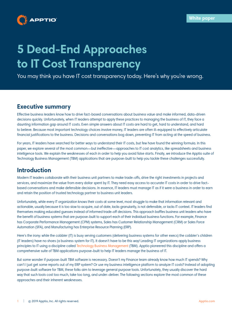 5 Dead End Approaches It Cost Transparency | PDF | Computing | Business