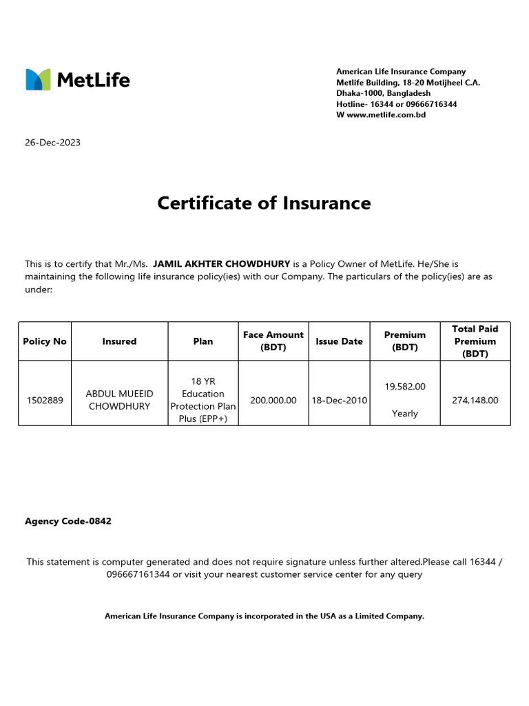 Certificate of Insurance | PDF