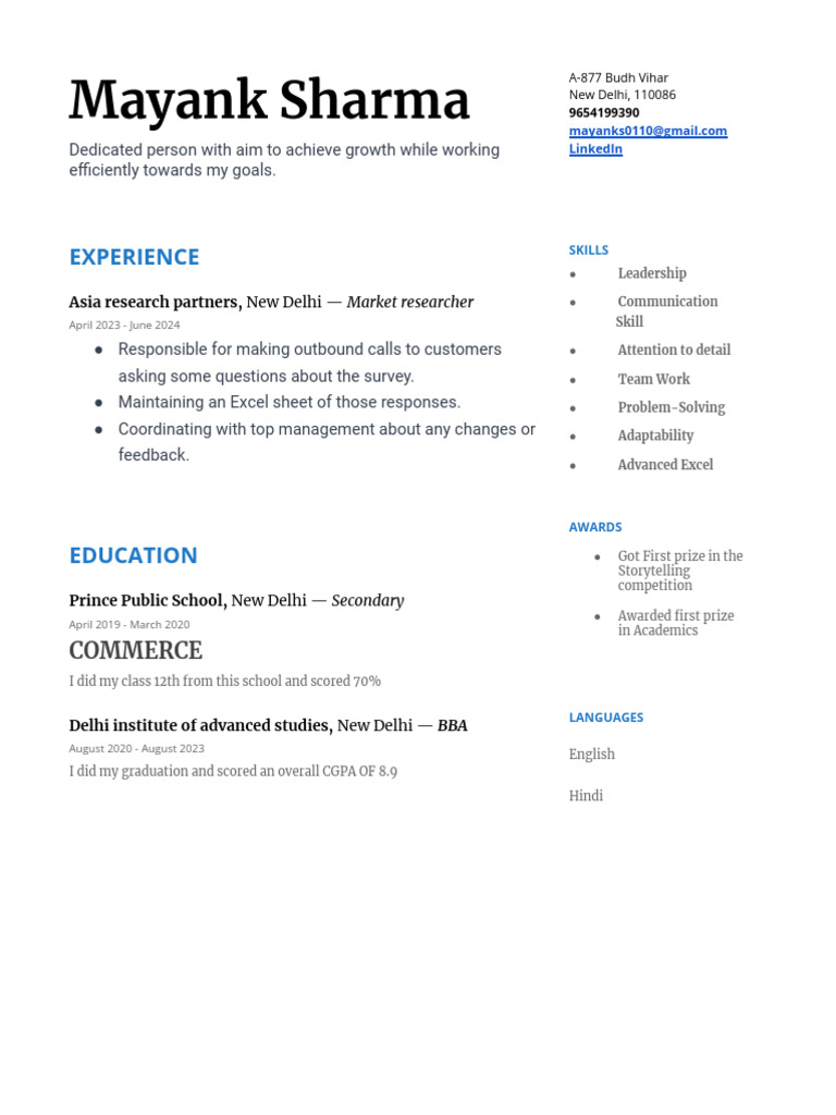 Mayank Sharma: Experience | PDF