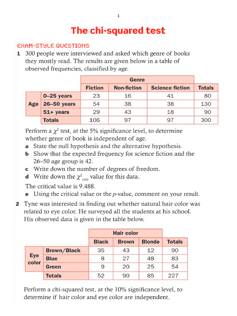 Worksheet Chi-Squared Tests Test of Independence-1 | PDF