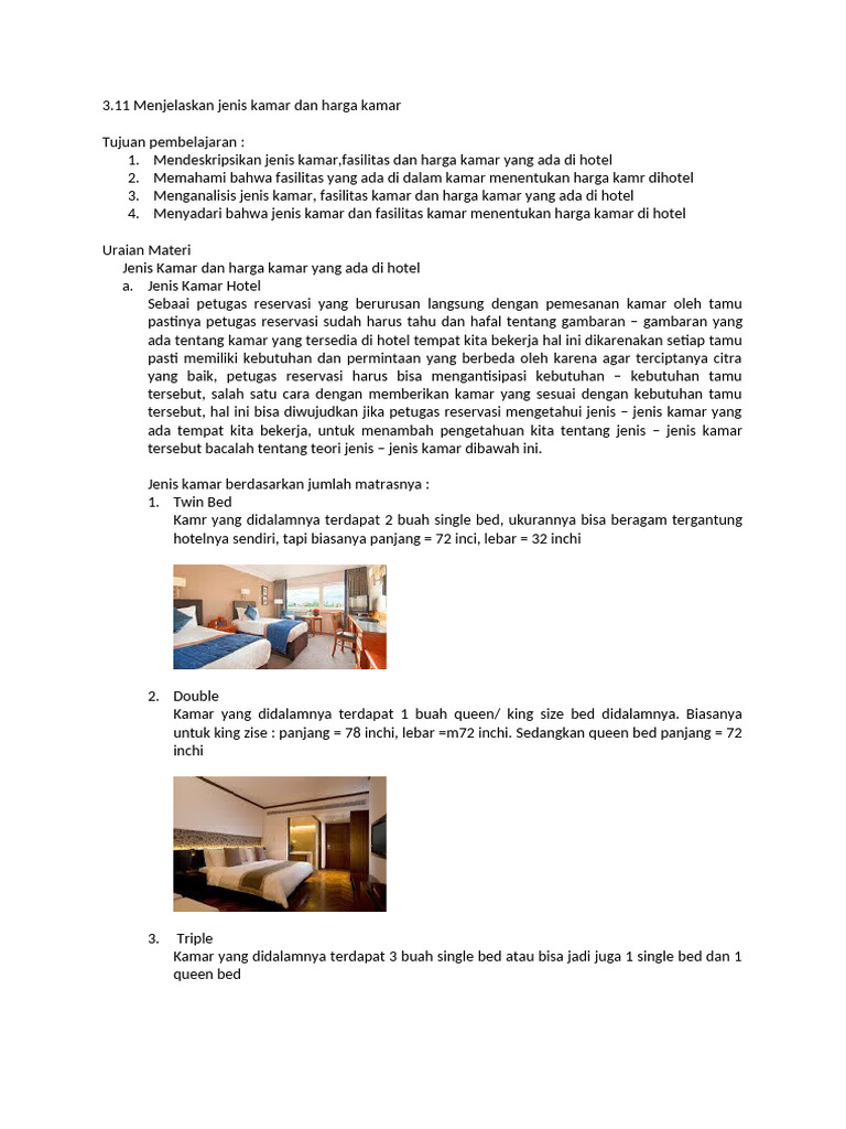 3.11 Menjelaskan Jenis Kamar Dan Harga Kamar | PDF