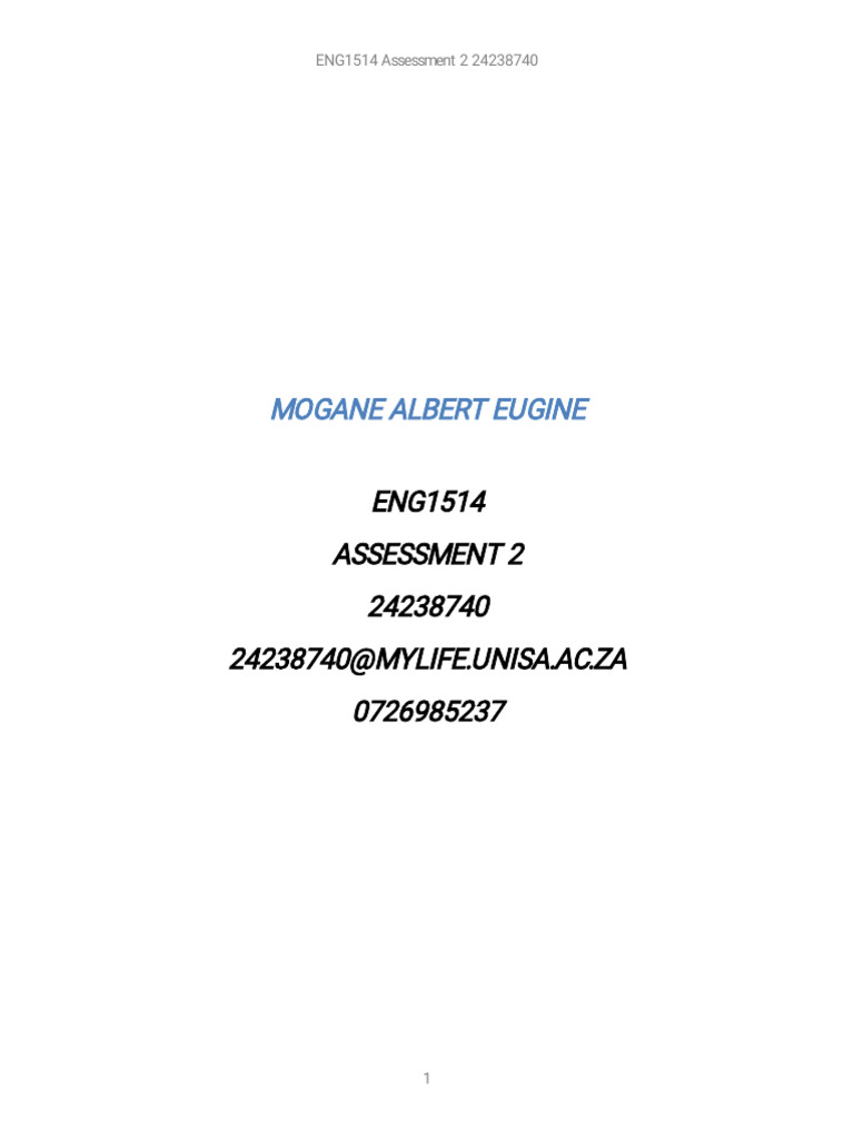 Mogane Albert Eugine ENG1514 Assignment 2 2025 | PDF