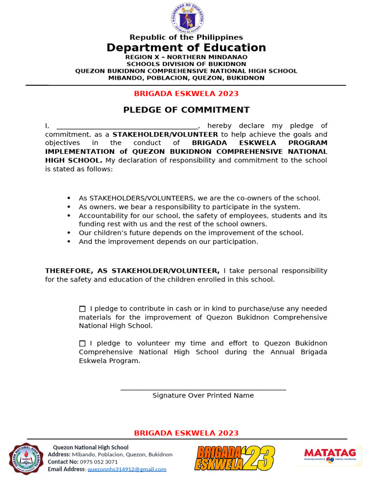 2023 BE Deed of Donation Pledge of Commitment | PDF