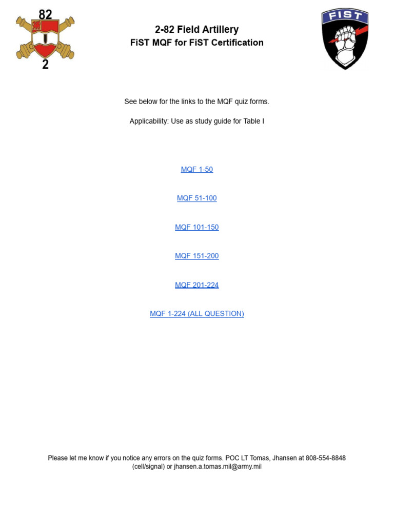 FiST Certification MQF Quiz Links | PDF