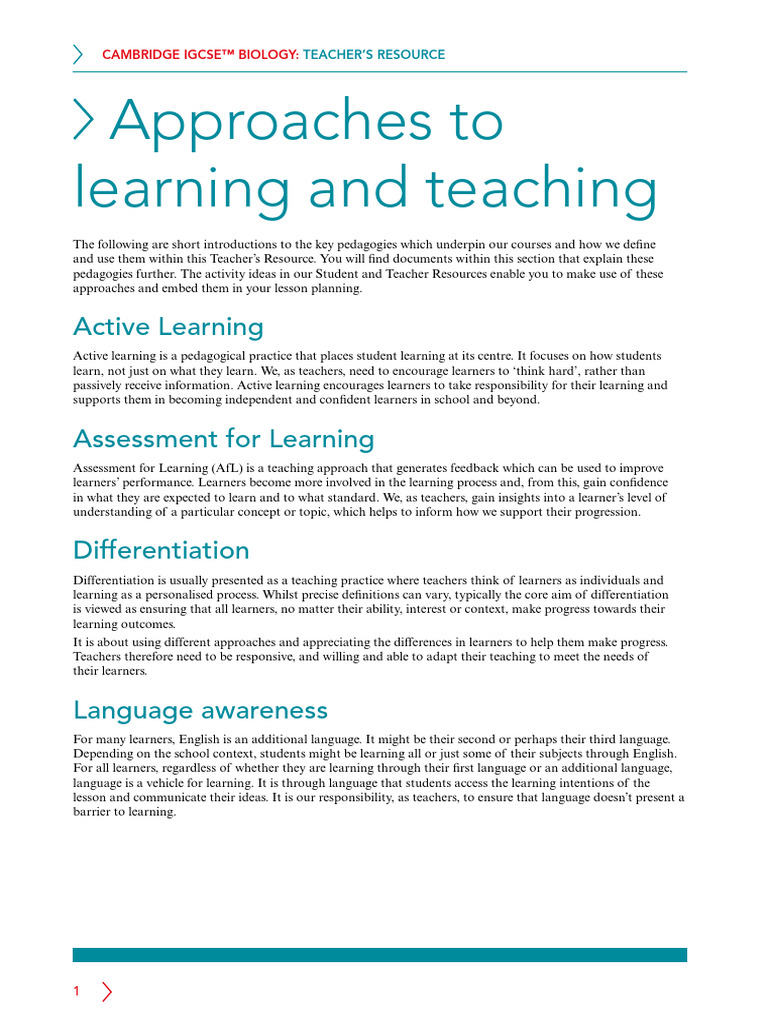 Igcse Chemistry 5ed TR Aproaches To Teaching and Learning | PDF | Learning | Pedagogy