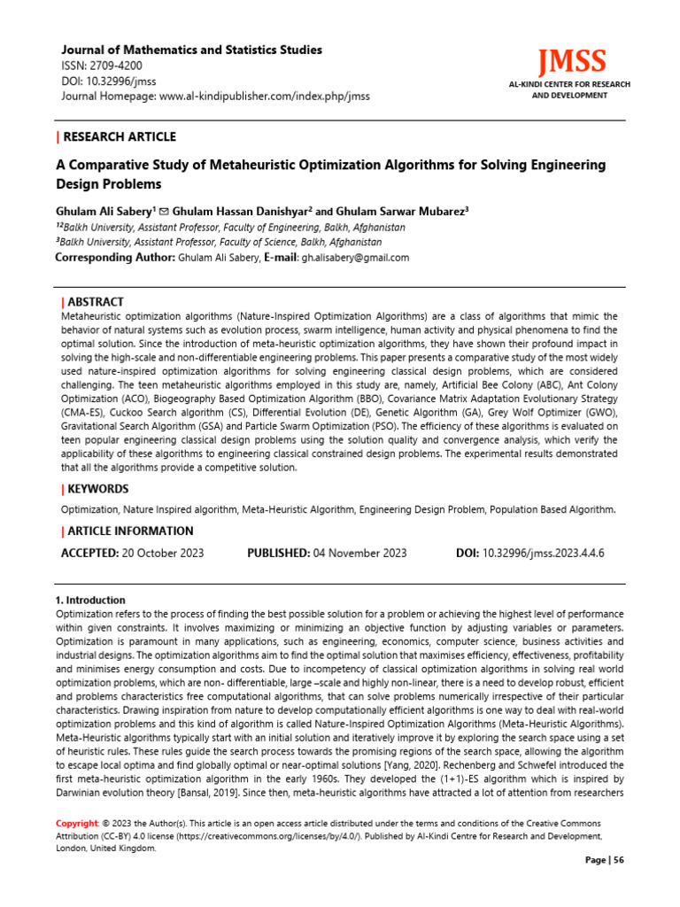 Comparative Study of Optimization Algorithms | PDF | Mathematical ...