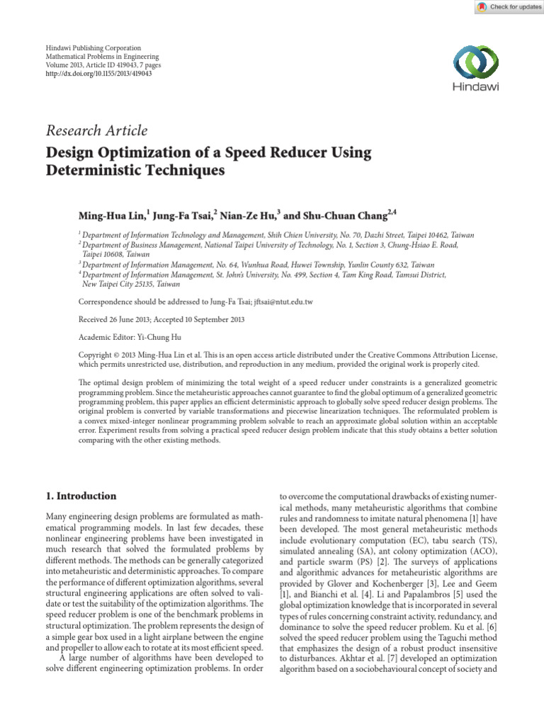 Mathematical Problems in Engineering - 2013 - Lin - Design Optimization of A Speed Reducer Using ...