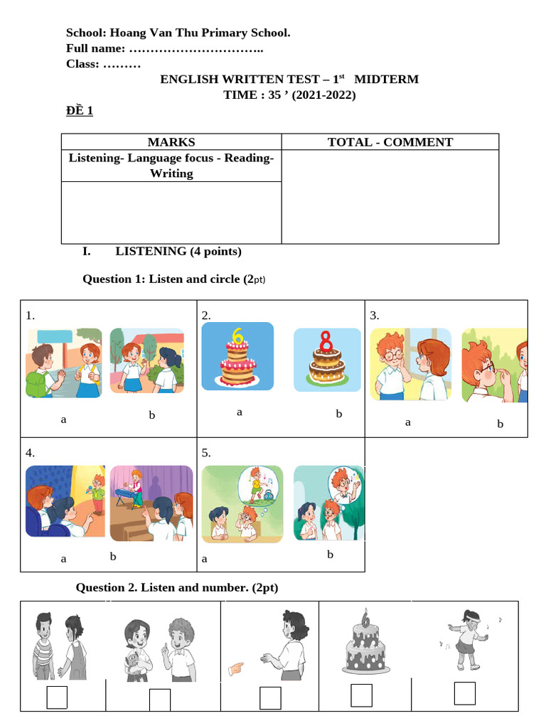 English Midterm Test for Primary Students | PDF | Chess Theory | Chess