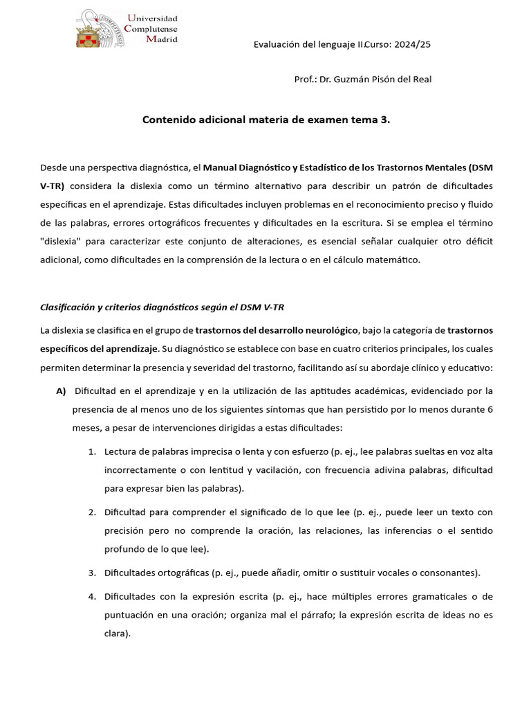 Contenido Adicional Tema 3 Guzmán | PDF | Dislexia | Aprendizaje