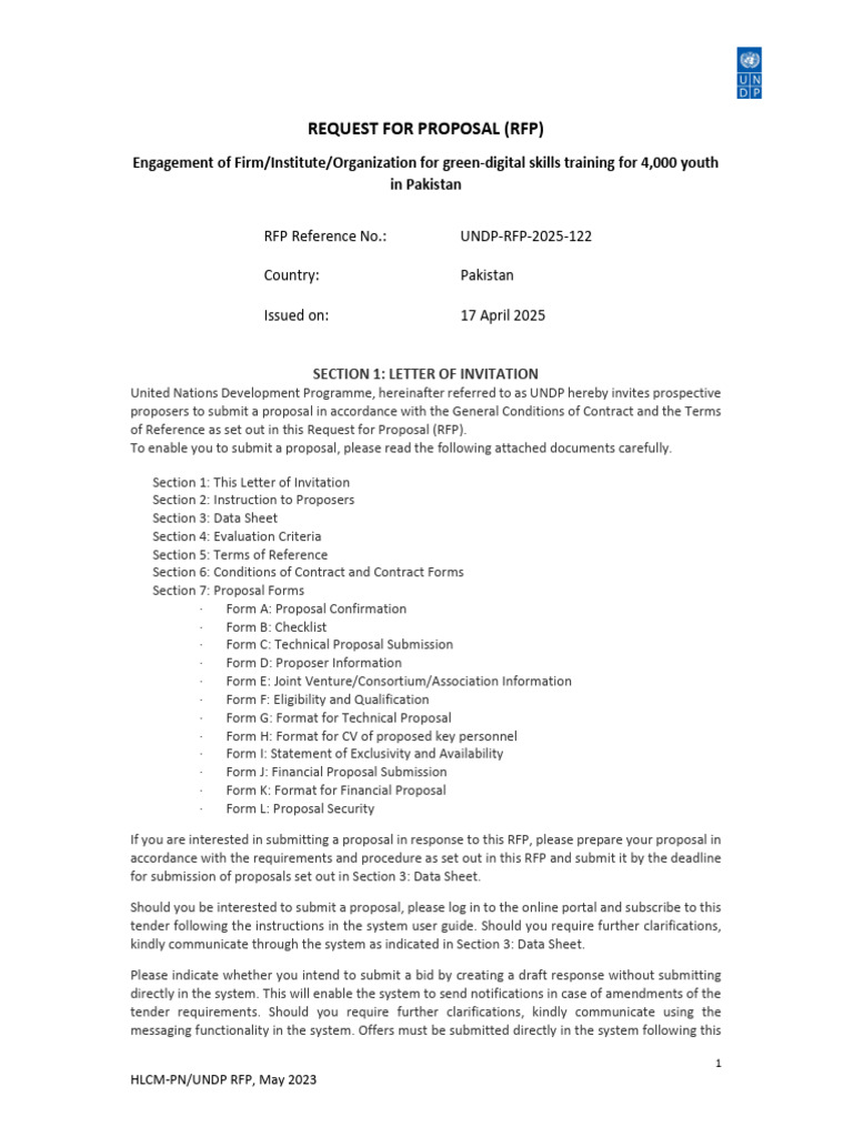 RFP for Green-Digital Skills Training in Pakistan | PDF | Joint Venture ...
