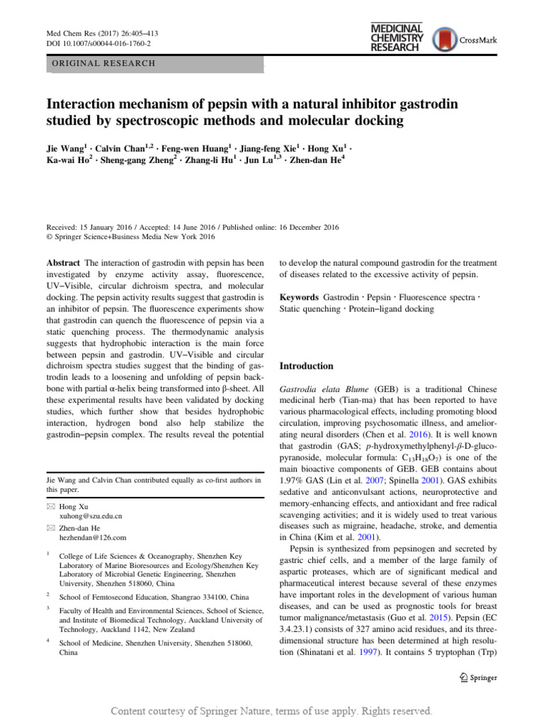 Interaction Mechanism of Pepsin With A Natural Inh | PDF | Docking ...