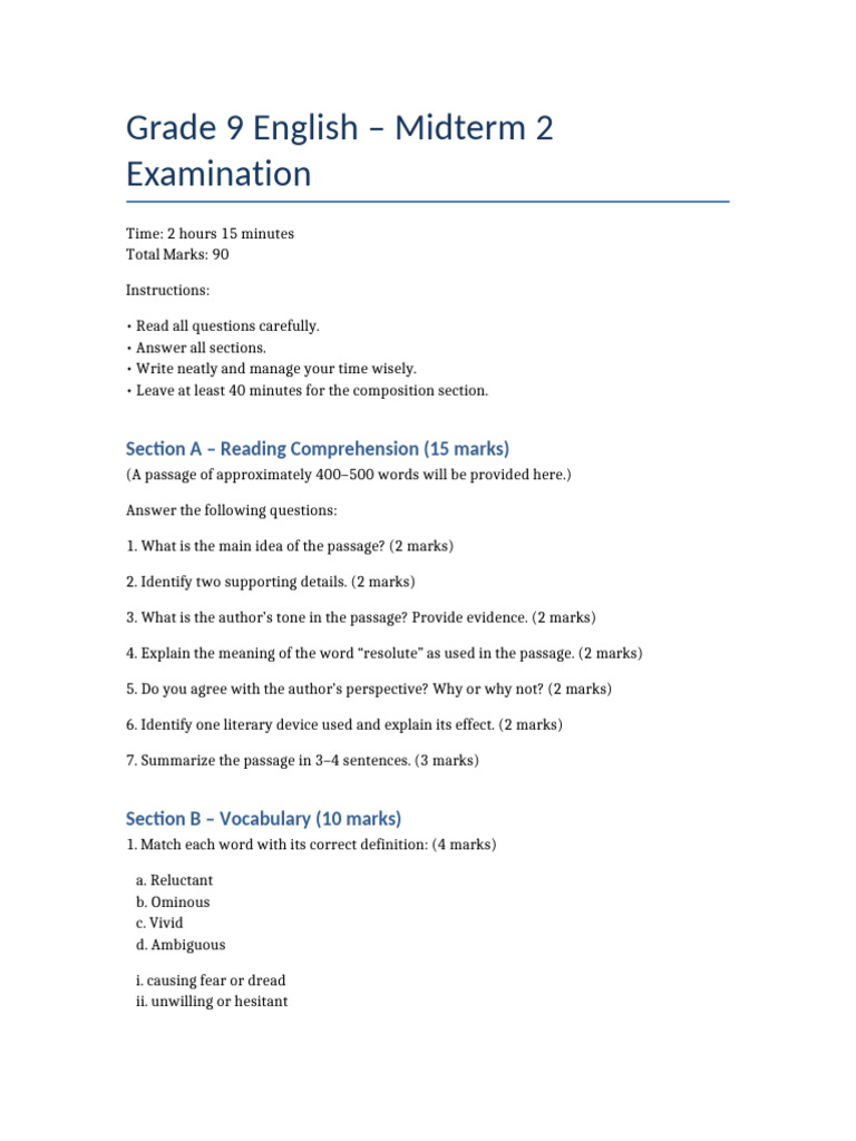 Grade_9_English_Midterm_2_Exam | PDF | Human Communication | Linguistics