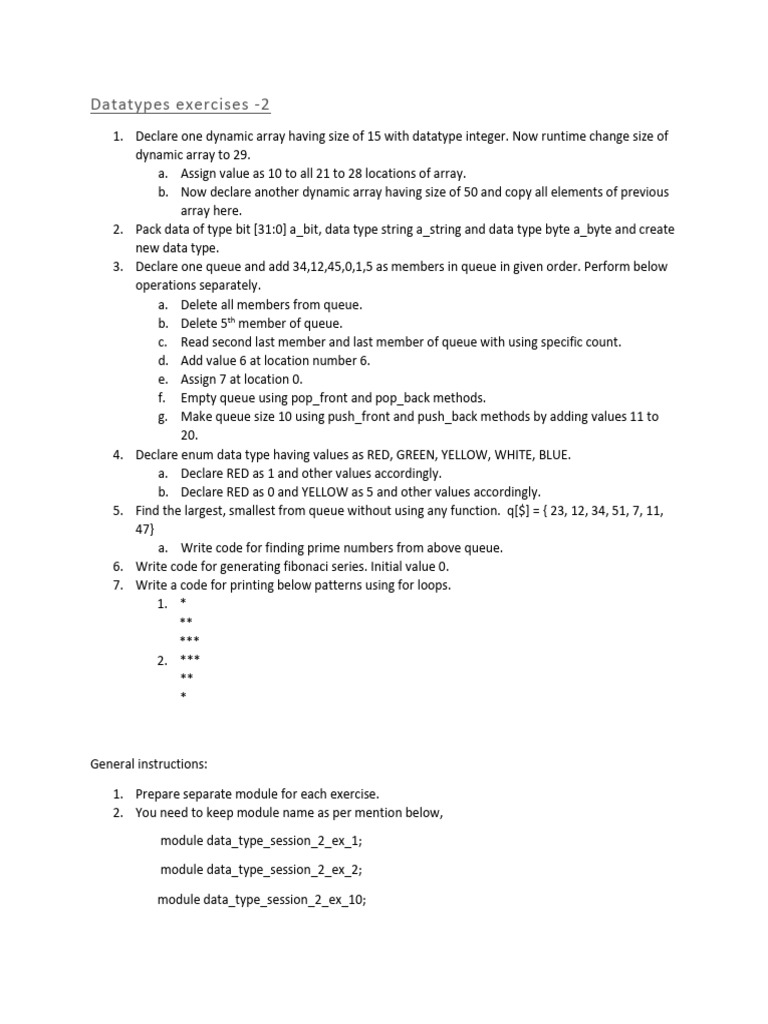 Eitra Datatype Exercise Session2 | PDF