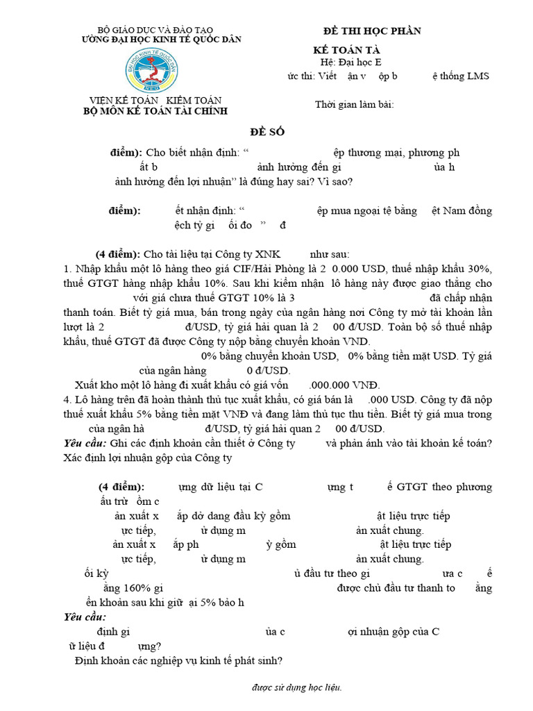 Đề Thi KTTC3 Từ Xa 26-3-2022 | PDF