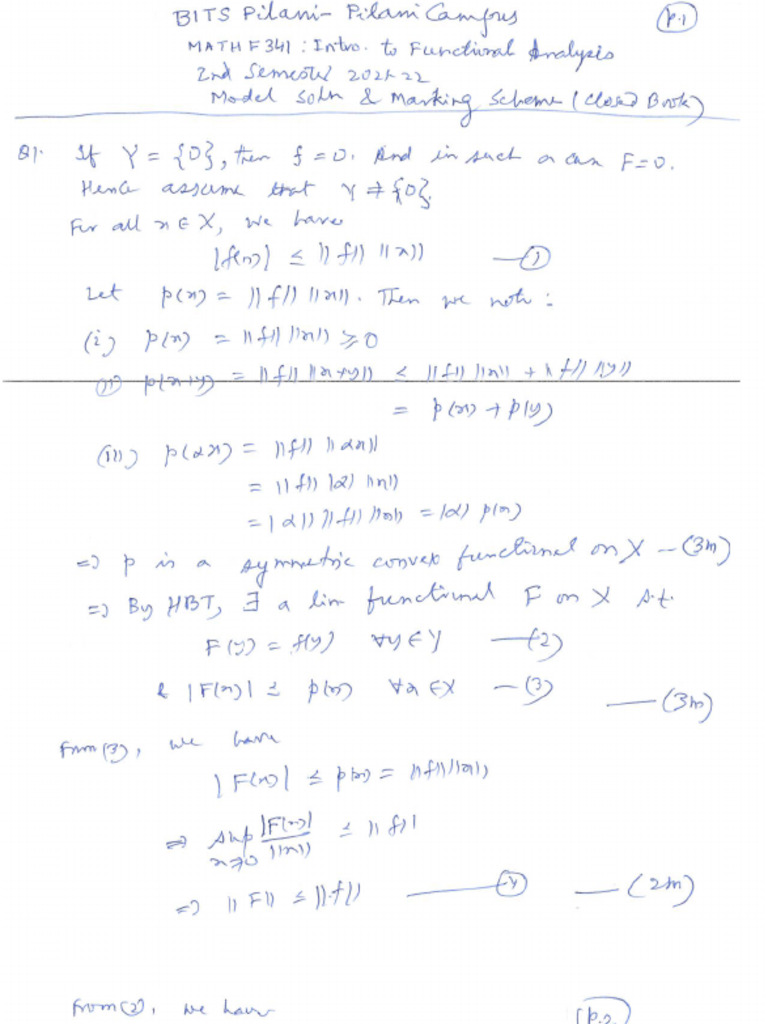Functional Analysis Compre Solution (2021-22) | PDF