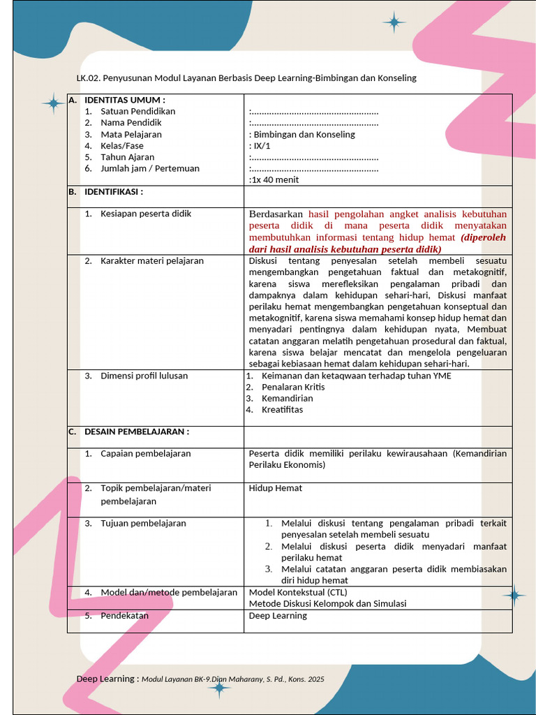 LK 02. Penyusunan Modul Layanan DL BK | PDF