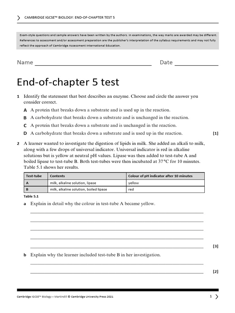 IGCSE Biology Chapter 5 Test Questions | PDF | Biochemistry | Chemistry