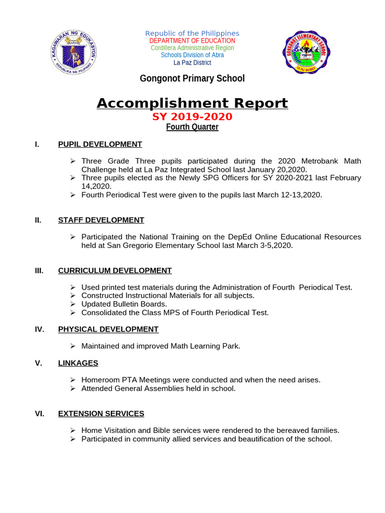 Accomplishment 4th Quarter | PDF