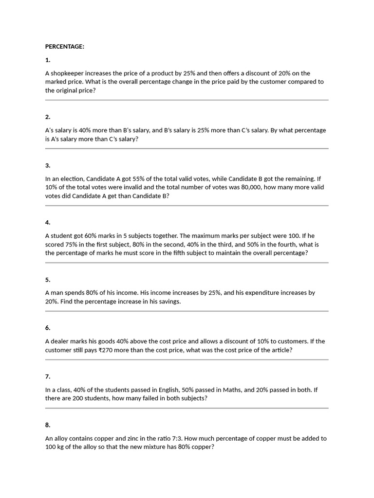 Percentage Calculations and Problems | PDF | Interest | Compound Interest